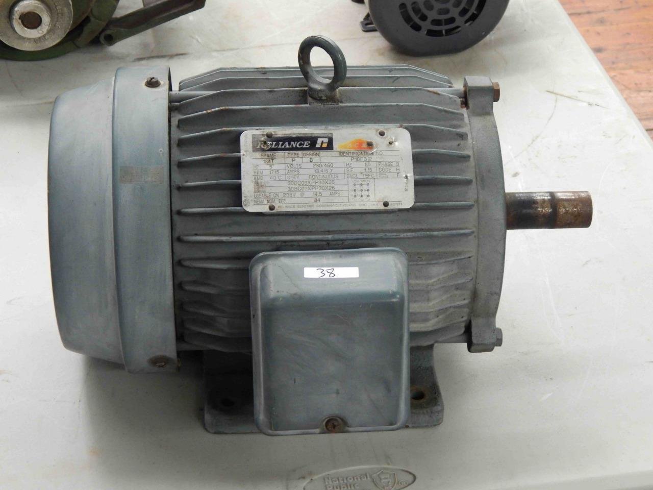 #38 Reliance AC Motor P18F312 5-HP 184T 208-230/460V 1715-RPM TEFC 3-Ph ...