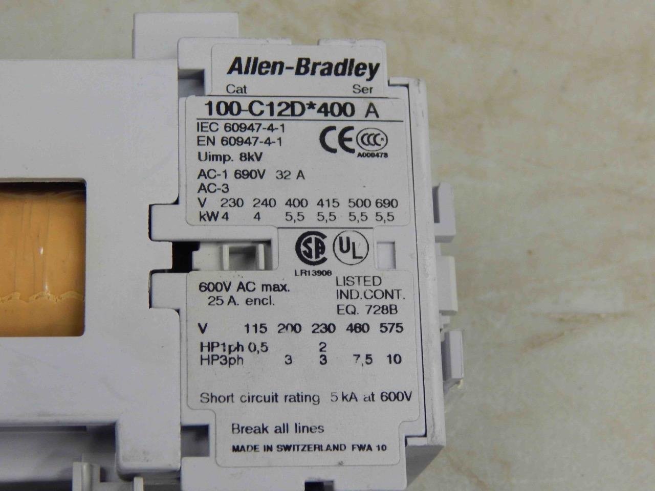 #567 Allen Bradley 100-C12D*400 24Vdc Coil Contactor + 193-EA1CB .32-1 ...