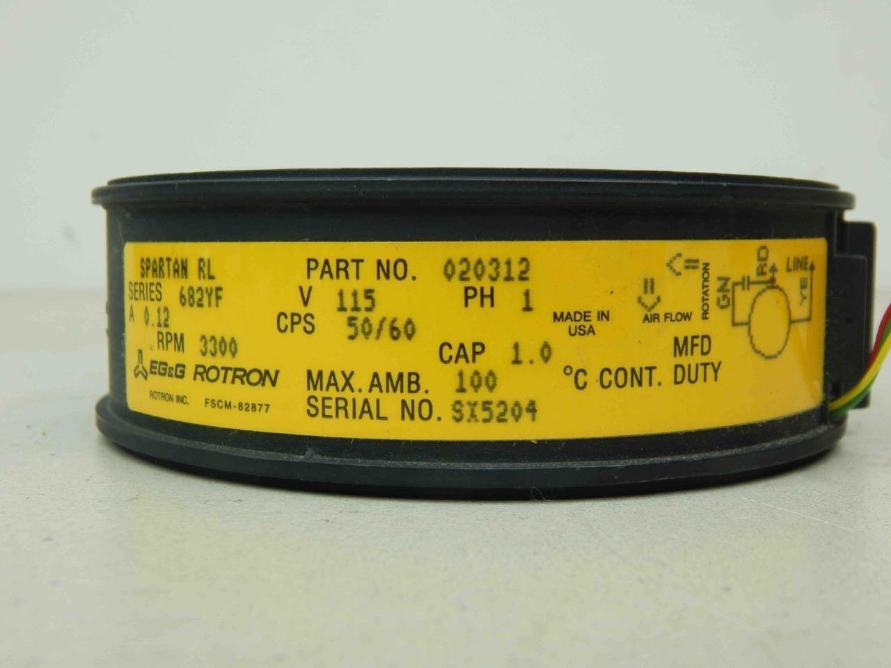 EG&G Rotron 020312, 4140009657580, SERIES 682YF, 115V, 1P, 3300RPM, FAN ...