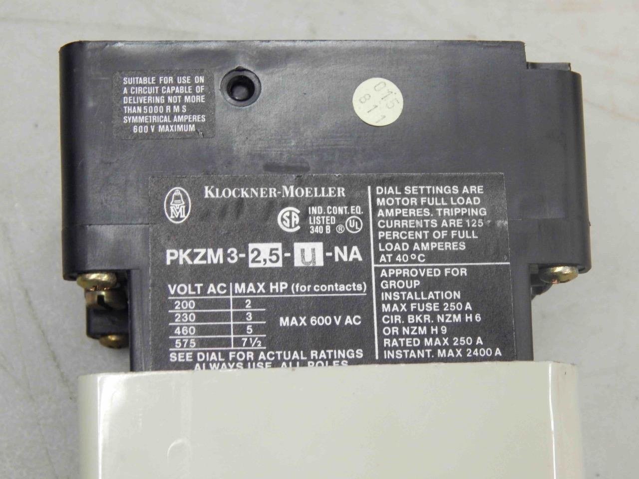 #594 Klockner Moeller PKZM3-2,5-U-NA Manual Start Stop Switch – MC ...
