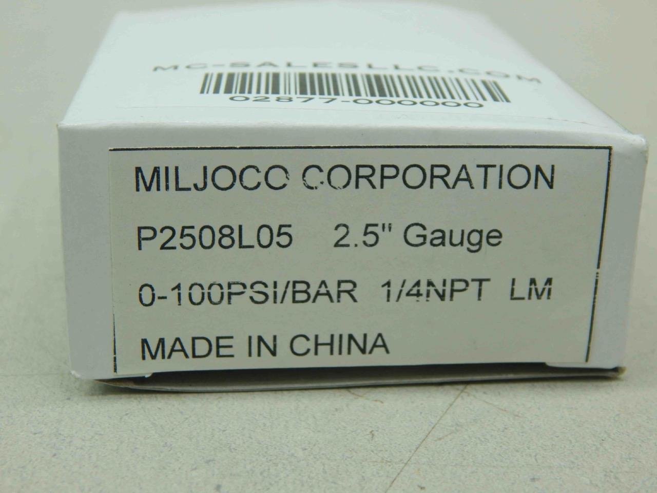 Miljoco P2508L05, Pressure Gauge, 0-100 PSI, 2.5" Face, 1/4" – MC-Sales ...