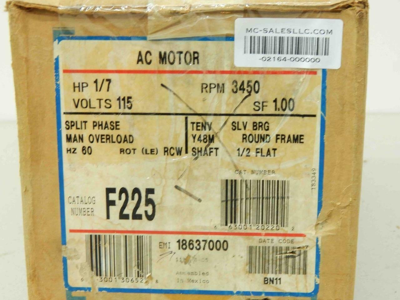 Magnetek F225, 7-186370-20 Oil Burner Motor 1/7HP, 115V, 3450RPM, 1PH ...